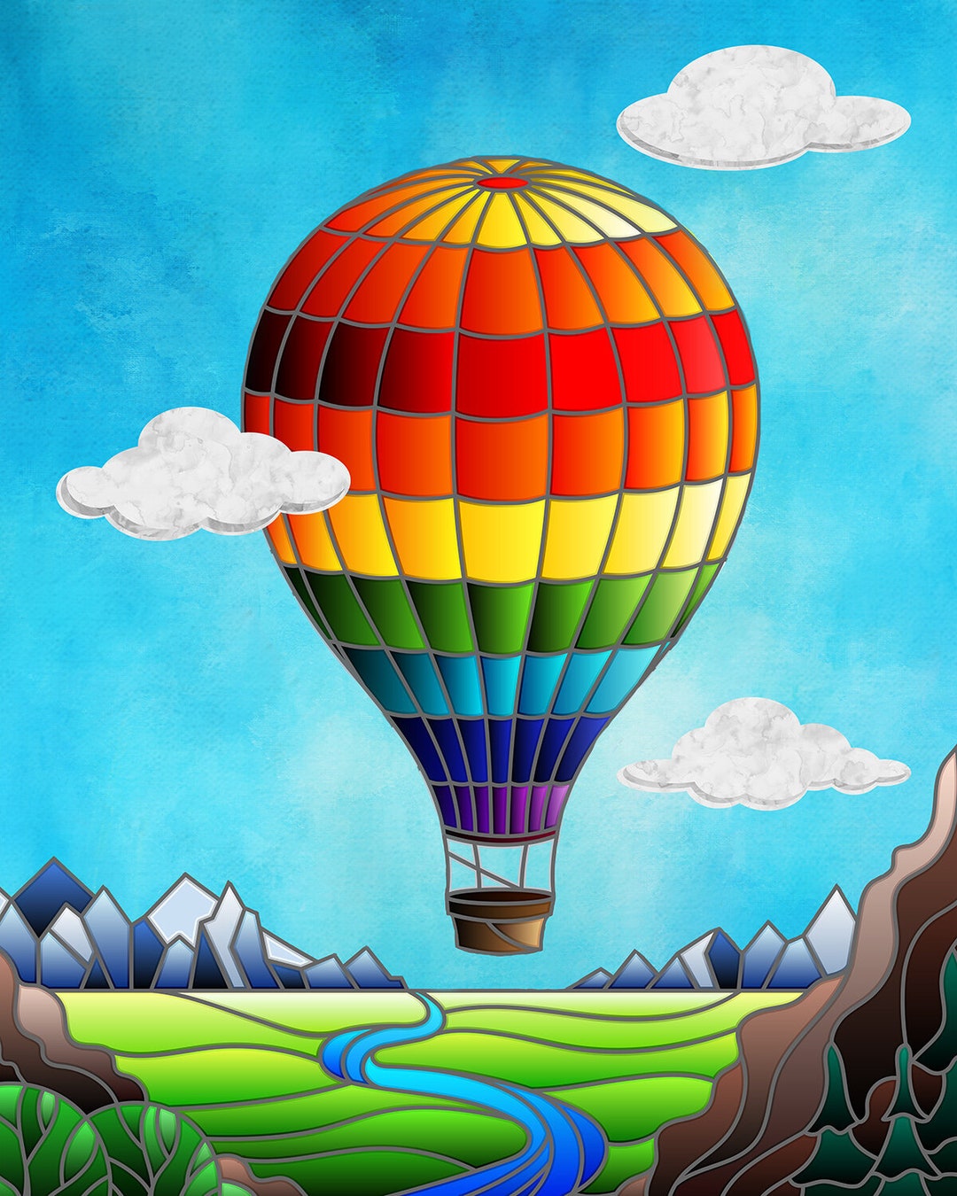 Stained Glass Hot Air Balloon Quilt Panel - AFT-012, Panel Size is 20 ...