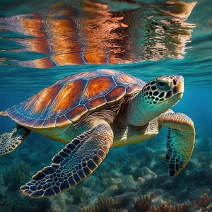 Sea Turtle Reflection Fabric Panel - OCE-018, Panel Size is 24” X 16 ...
