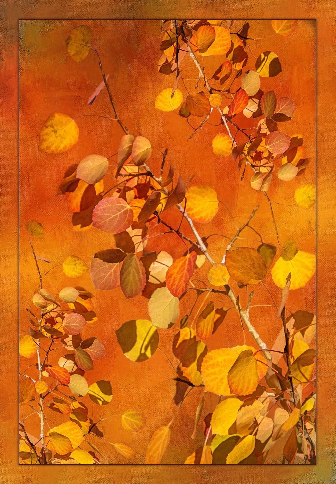 Varigated Aspen Leaves Fabric Panel - SFC-005, Panel Size is 17” X 24.5 ...