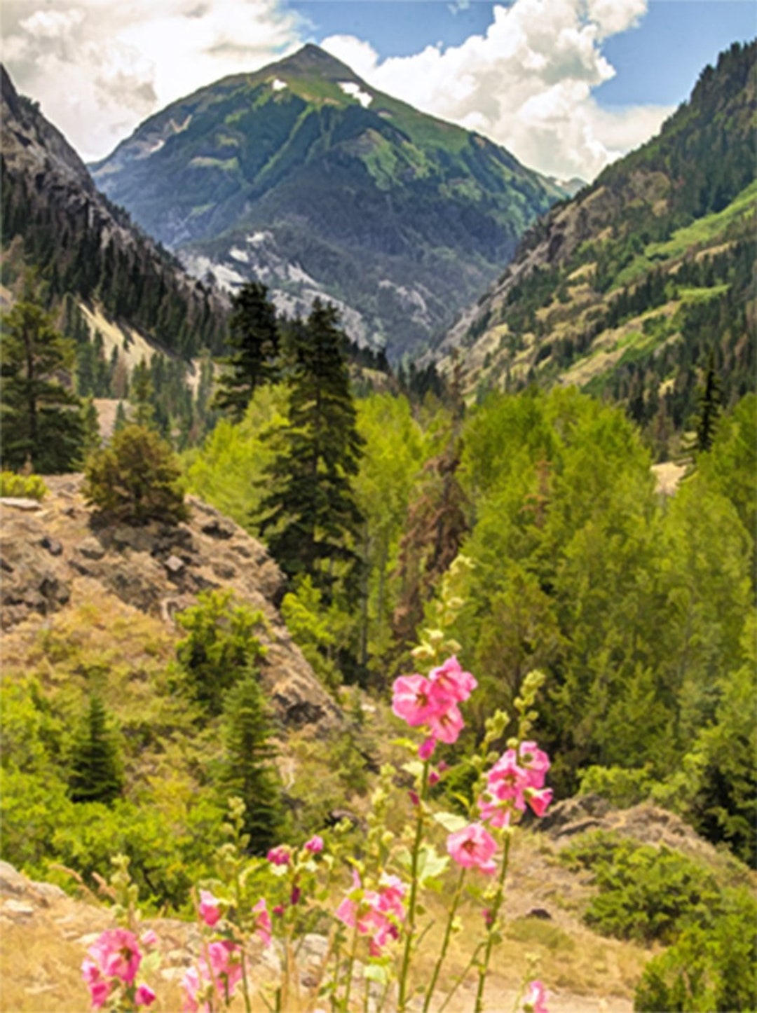 Mountain Hollyhocks Fabric Panel - SCO-005, Panel Size is 14” X 20 ...