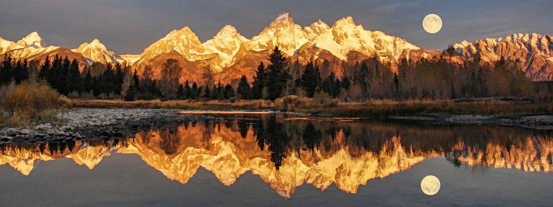 Moon Over the Tetons Panorama Fabric Panel, Quilt Panel, Quilting ...