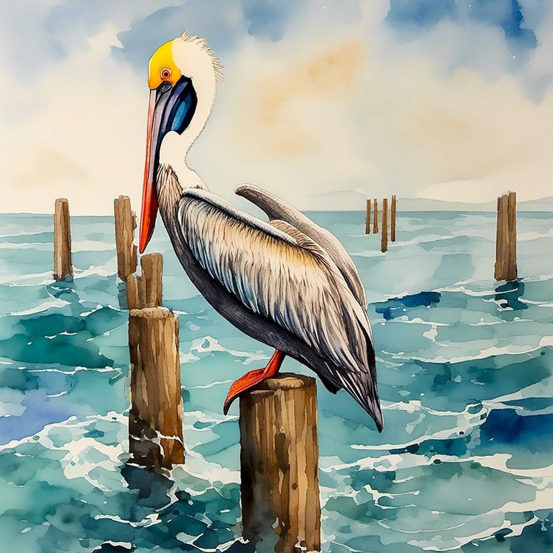 Painterly Pelican Fabric Panel - BLB-026, Panel Size is 16” X 16 ...
