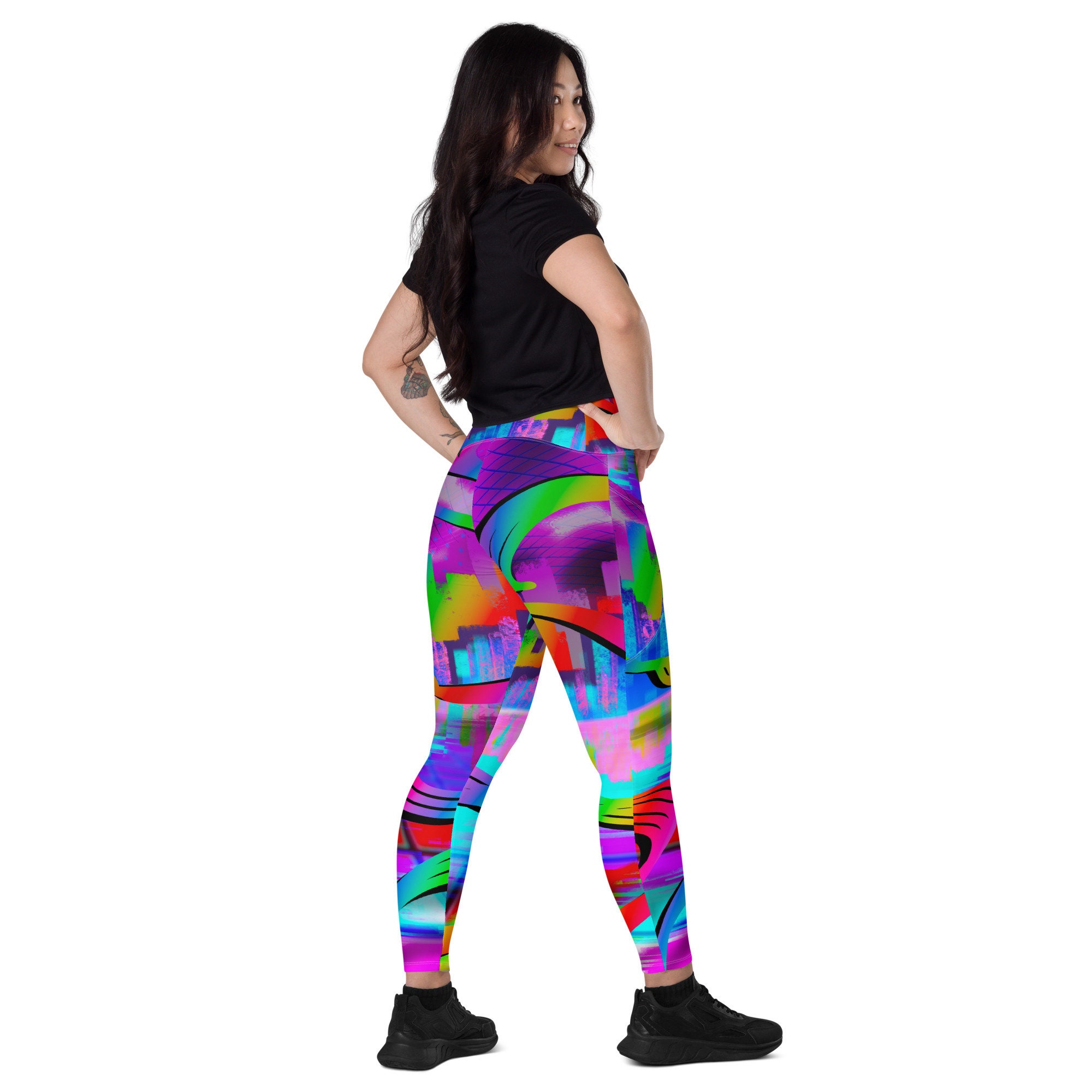 Synth City rainbow Synthwave Leggings With Pockets - Etsy