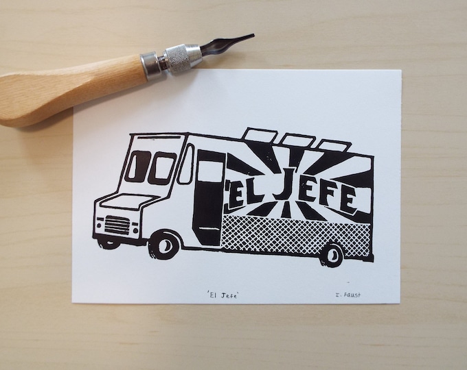 El Jefe Linocut Print - Etsy