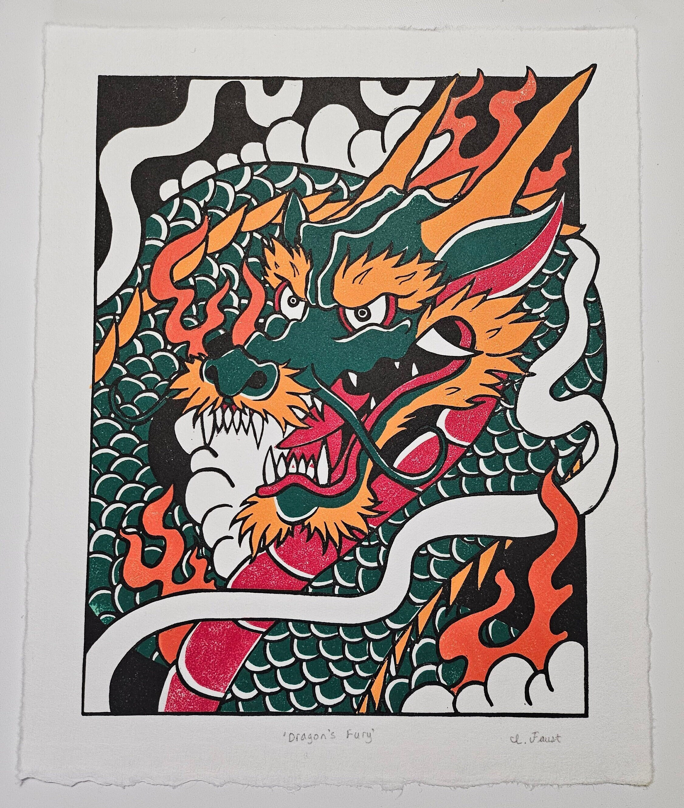 Dragon's Fury - Handmade 5 Layer Linocut Print - Etsy