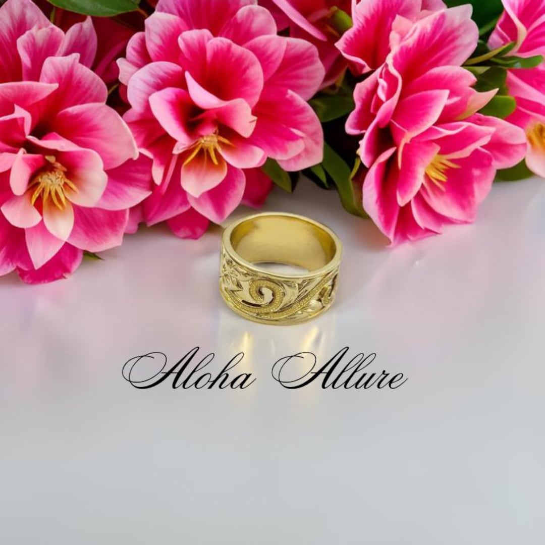 12mm Hawaiian Heirloom Barrel Ring - Gold Ring - Hawaiian Ring - Unisex ...