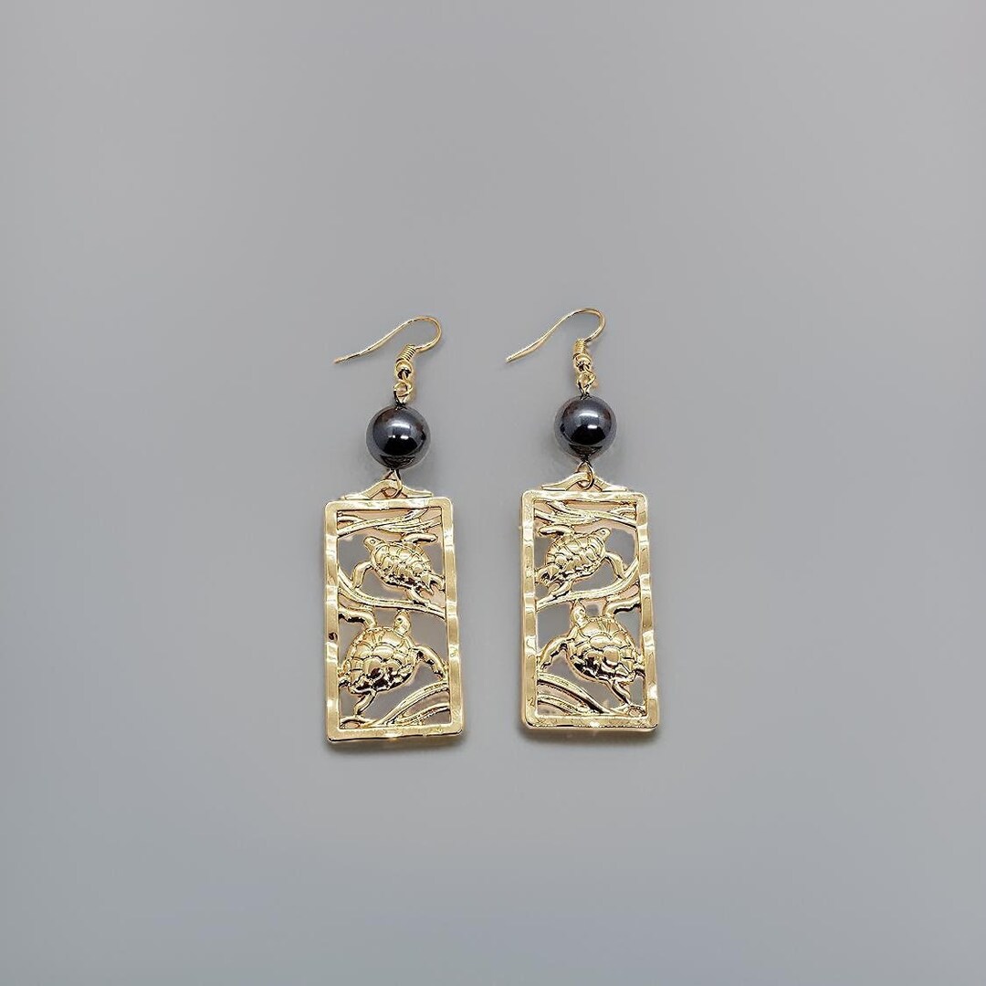 Sea Turtle Shell Earrings - Gold Hawaiian Earrings - Pearl Earrings - Etsy