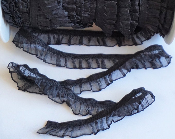 Ruffle Elastic Organza Trim Black 5/8 Inch 15mm by the Yard Decorative ...