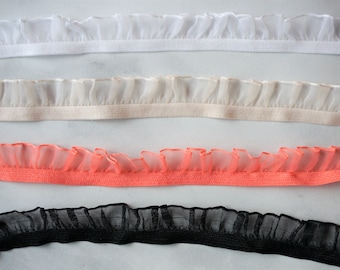 Double Ruffle Elastic Organza Trim White 1 Inch 25mm by | Etsy