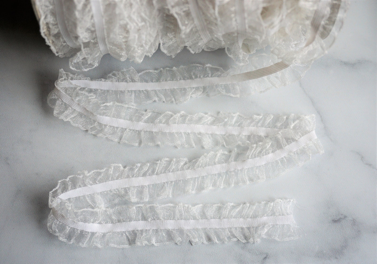 Double Ruffle Elastic Organza Trim White 1 Inch 25mm by - Etsy