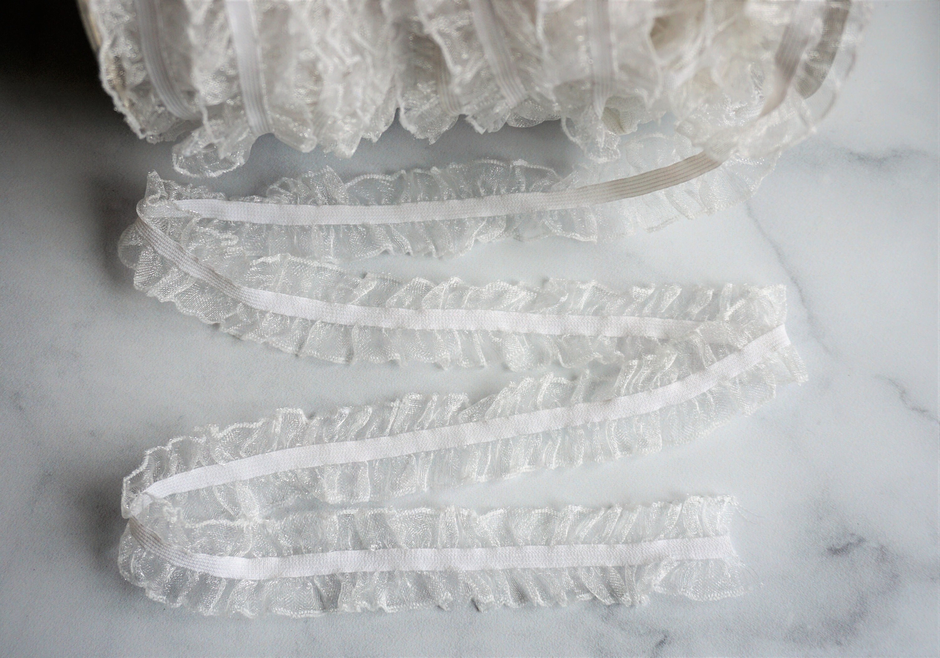 Double Ruffle Elastic Organza Trim White 1 Inch 25mm by | Etsy