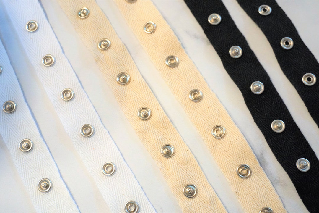 Snap Tape 3/4" Cotton Twill Tape Black, White or Natural Beige | Silver ...
