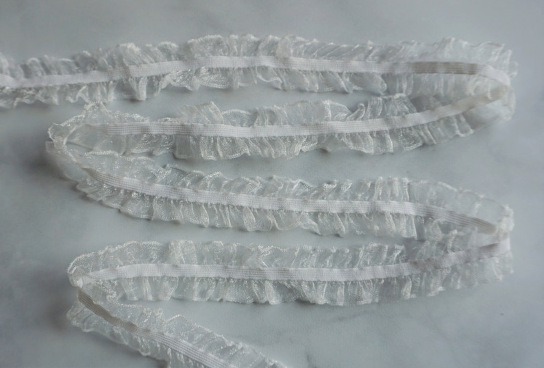 Double Ruffle Elastic Organza Trim White 1 Inch 25mm by | Etsy