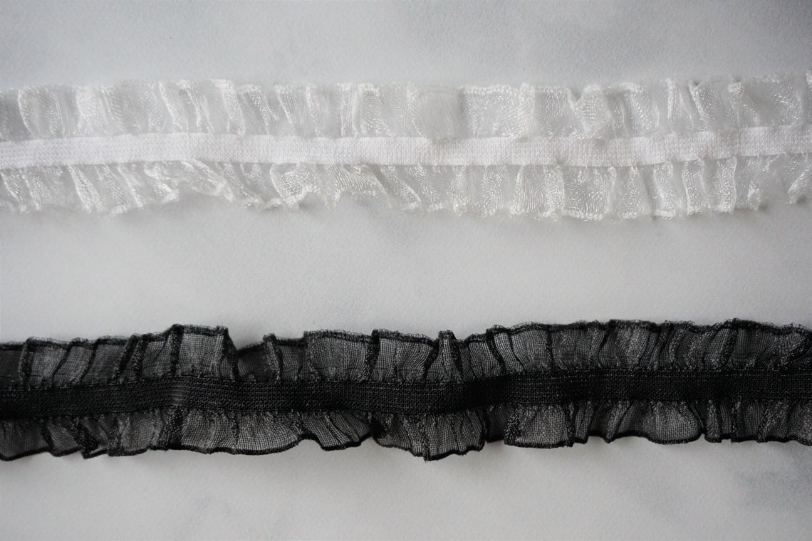 Double Ruffle Elastic Organza Trim White | 1 Inch (25mm) | by the Yard ...