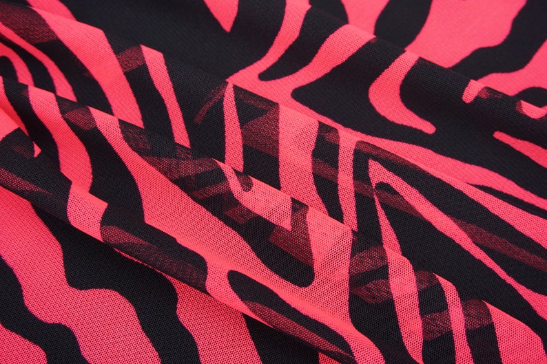 Power Mesh Fabric Zebra Print Neon Pink & Black | 62 Inch Width | 4 Way ...
