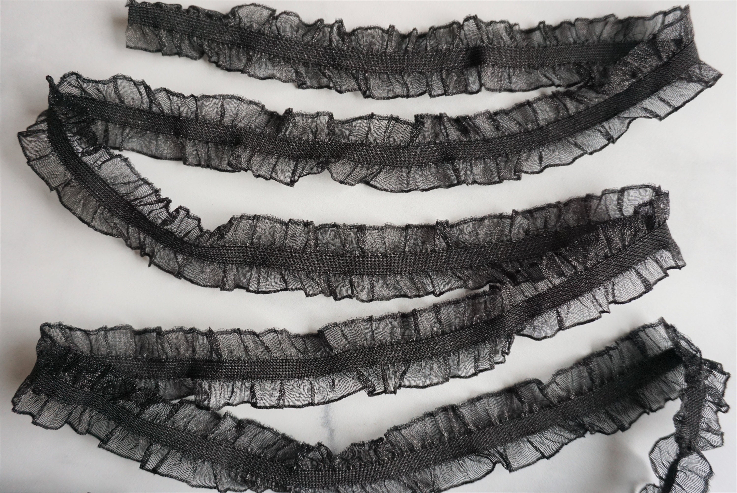 Double Ruffle Elastic Organza Trim White | 1 Inch (25mm) | by the Yard ...