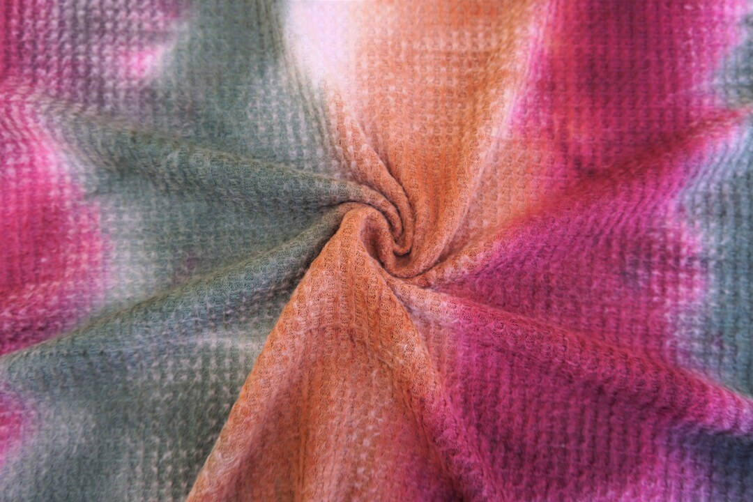 Brushed Waffle Knit Fabric Tie Dye Magenta Rust Green | 68 Inch Width ...