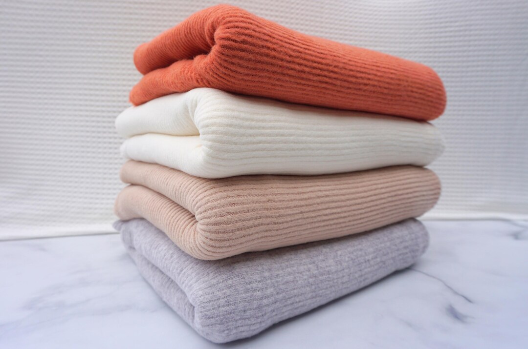 Brushed Sweater Rib Knit Fabric Tan, Ivory, Heather Gray & Rust | 59/61 ...