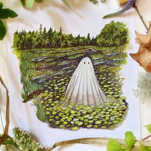 Haunted Lake, Art Prints, Ghost Art, Halloween Art, Forest Art ...