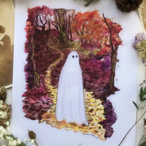 Autumn Ghosts Art Prints Watercolor Painting Ghost Art - Etsy