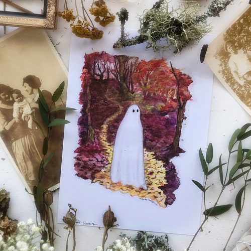 Autumn Ghosts Art Prints Watercolor Painting Ghost Art | Etsy