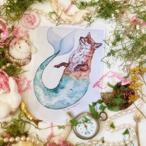 Mermaid Fox Art Prints Fox Art Cute Animal Art Mermaid | Etsy