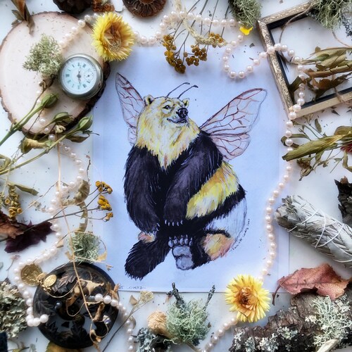 Bumble Bear Art Prints Watercolor Bear Bumblebee Painting - Etsy