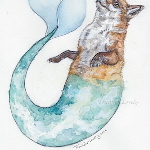 Mermaid Fox, Art Prints, Fox Art, Cute Animal Art, Mermaid Watercolor ...