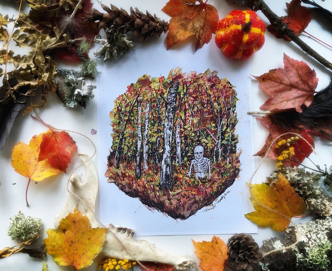 Autumn Skeleton, Art Prints, Skeleton Art, Ghost Art, Autumn Art ...