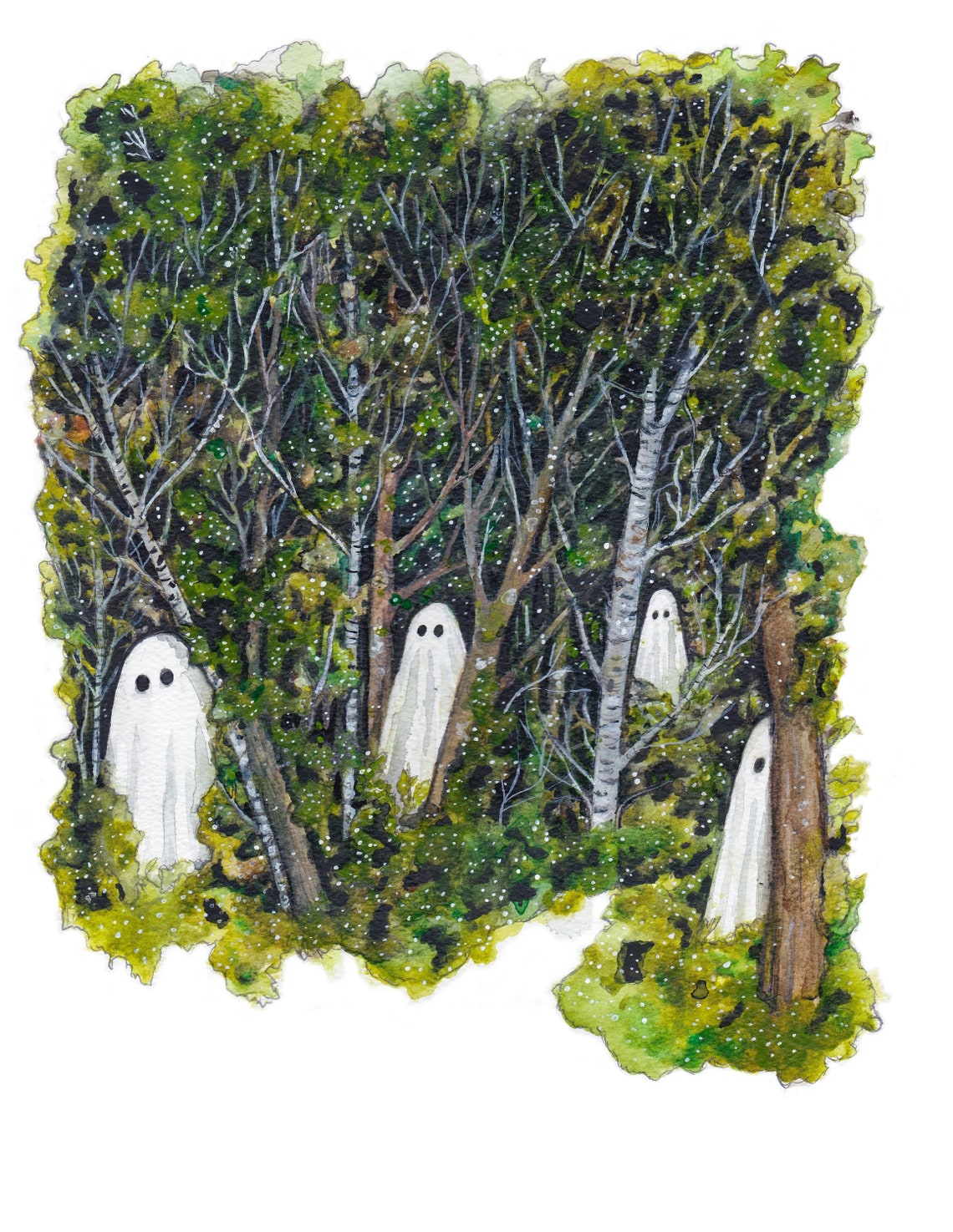 Haunted Forest Art Prints Halloween Art Ghost Art Forest - Etsy