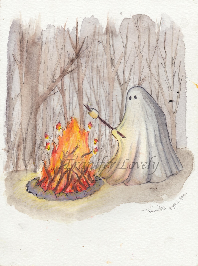 Campfire Ghost Art Prints Watercolor Painting Camping - Etsy