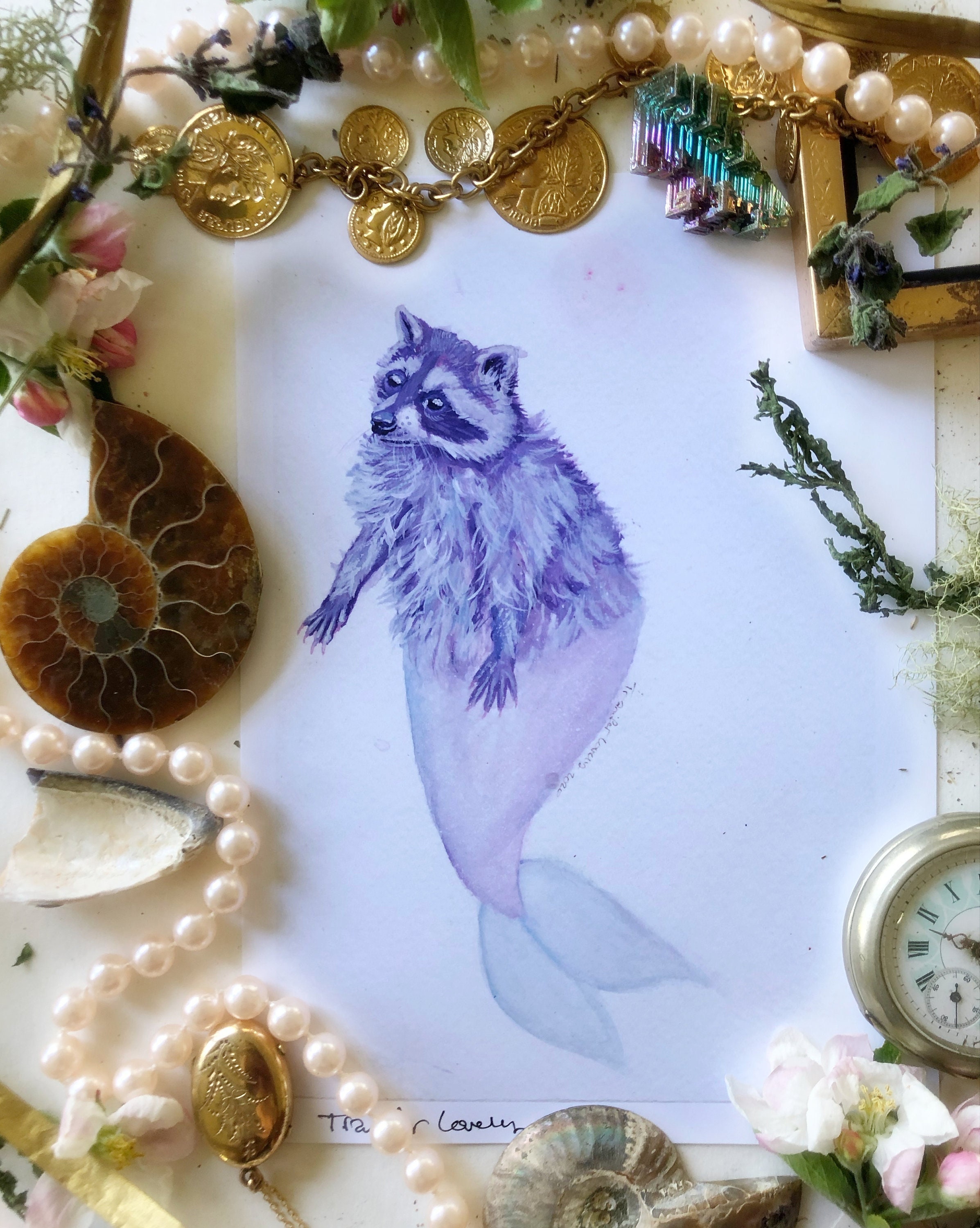 Mermaid Raccoon Print Fun Animal Watercolor Raccoon Art - Etsy