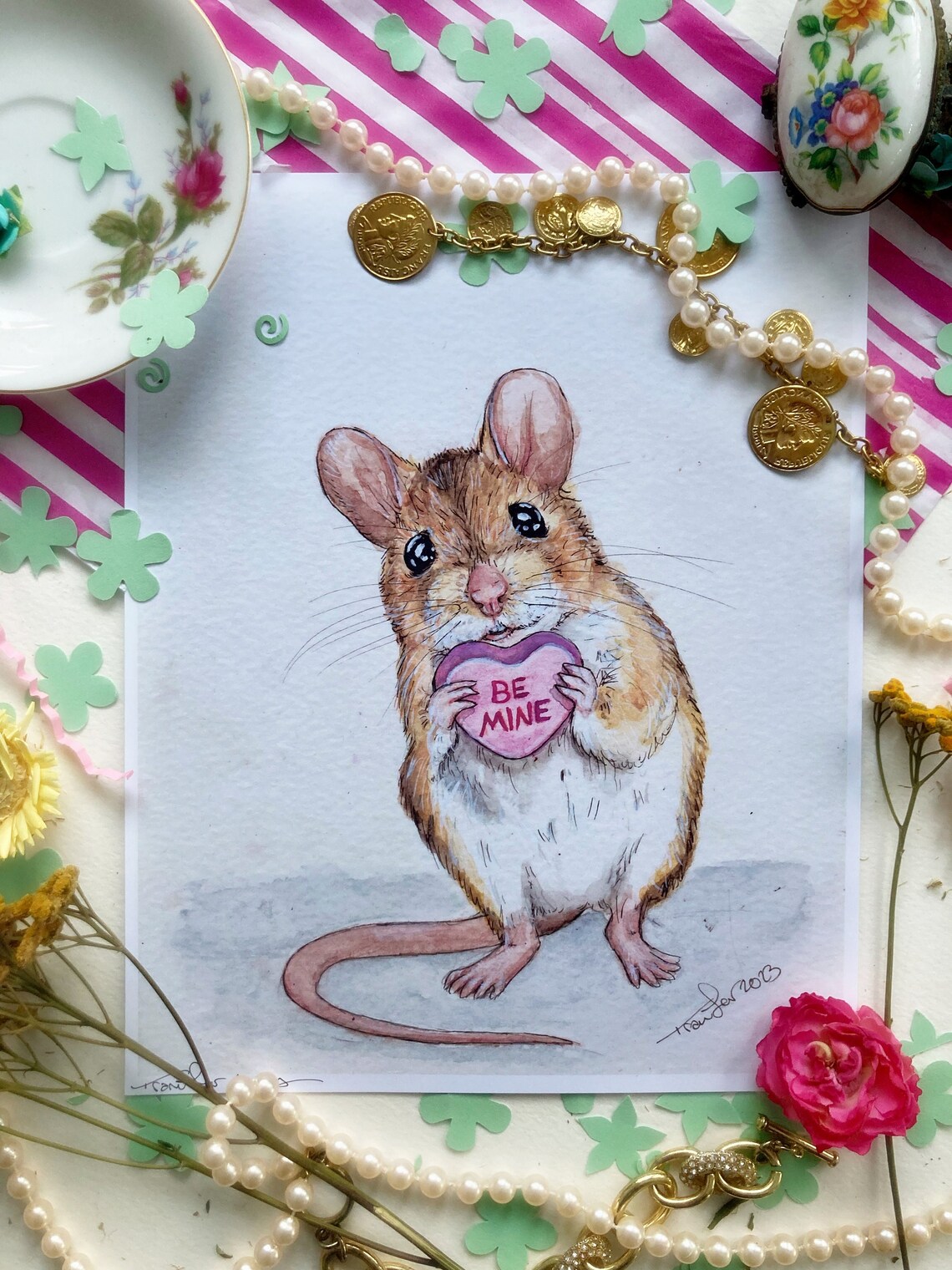 Valentine Mouse, Art Prints, Watercolor Painting, Cute Animal Art ...
