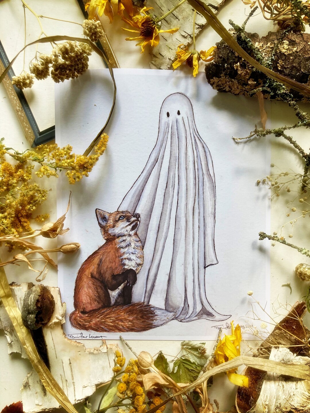 Fox and Ghost, Art Prints, Halloween Art, Ghost Art, Fox Art ...
