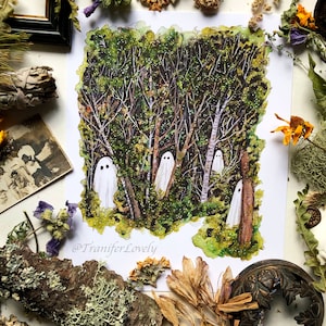 Haunted Forest Art Prints Halloween Art Ghost Art Forest - Etsy