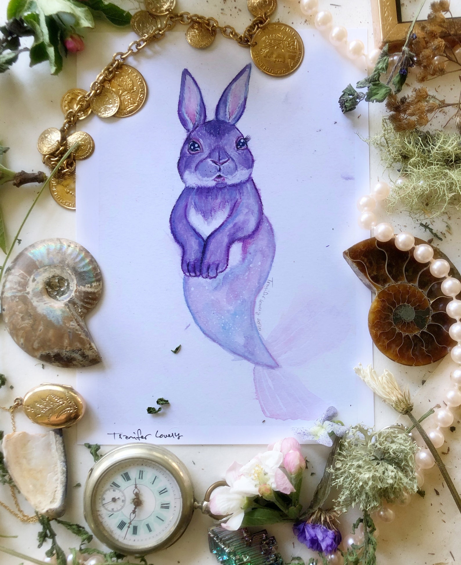 Mermaid Bunny Print Cute Rabbit Art Bunny Nursery Decor | Etsy