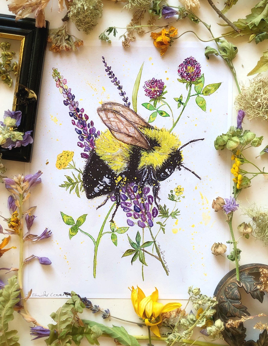 Bumble Bee Art Print, Bee Art, Bumble Bee Watercolor, Floral Art ...