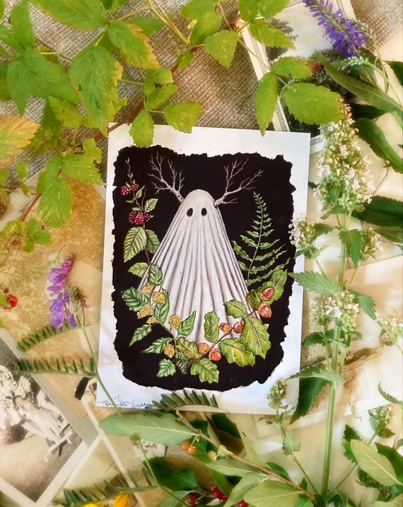Woodland Ghost Art Prints Halloween Art Ghost Art Forest - Etsy