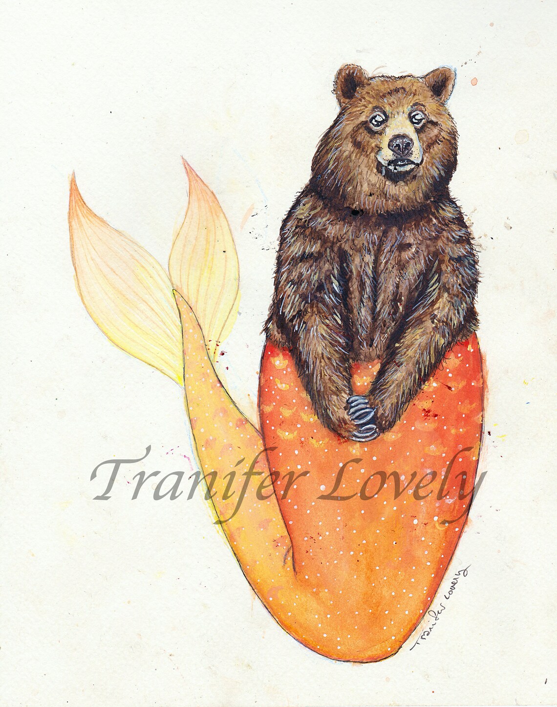 Mermaid Bear, Art Prints, Bear Art, Cute Animal Art, Mermaid Art ...