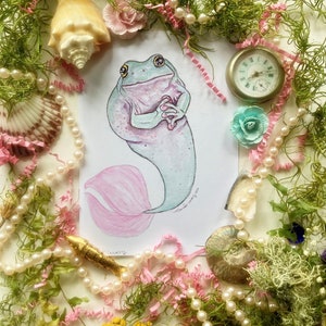 Mermaid Frog, Art Prints, Frog Art, Cute Animal Art, Mermaid Watercolor ...