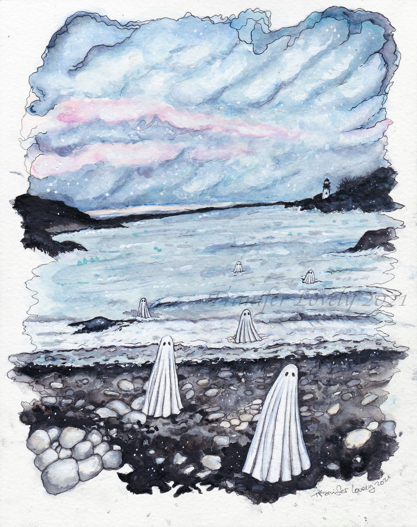 Haunted Beach Art Prints Halloween Art Ghost Art Ocean - Etsy UK