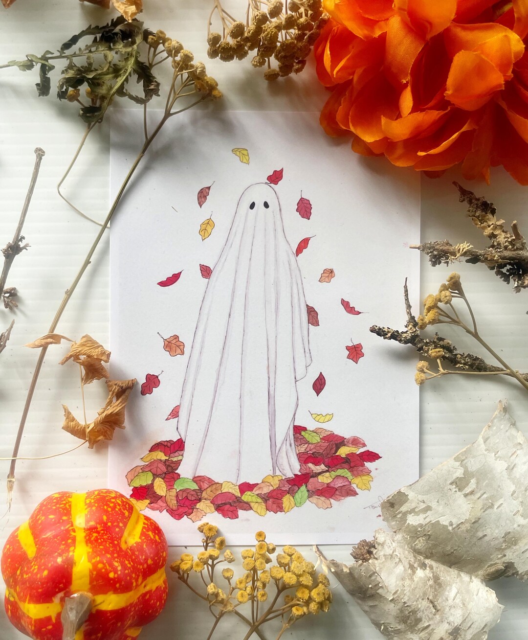 Fall Foliage Ghost, Art Prints, Watercolor Painting, Autumn Decor ...