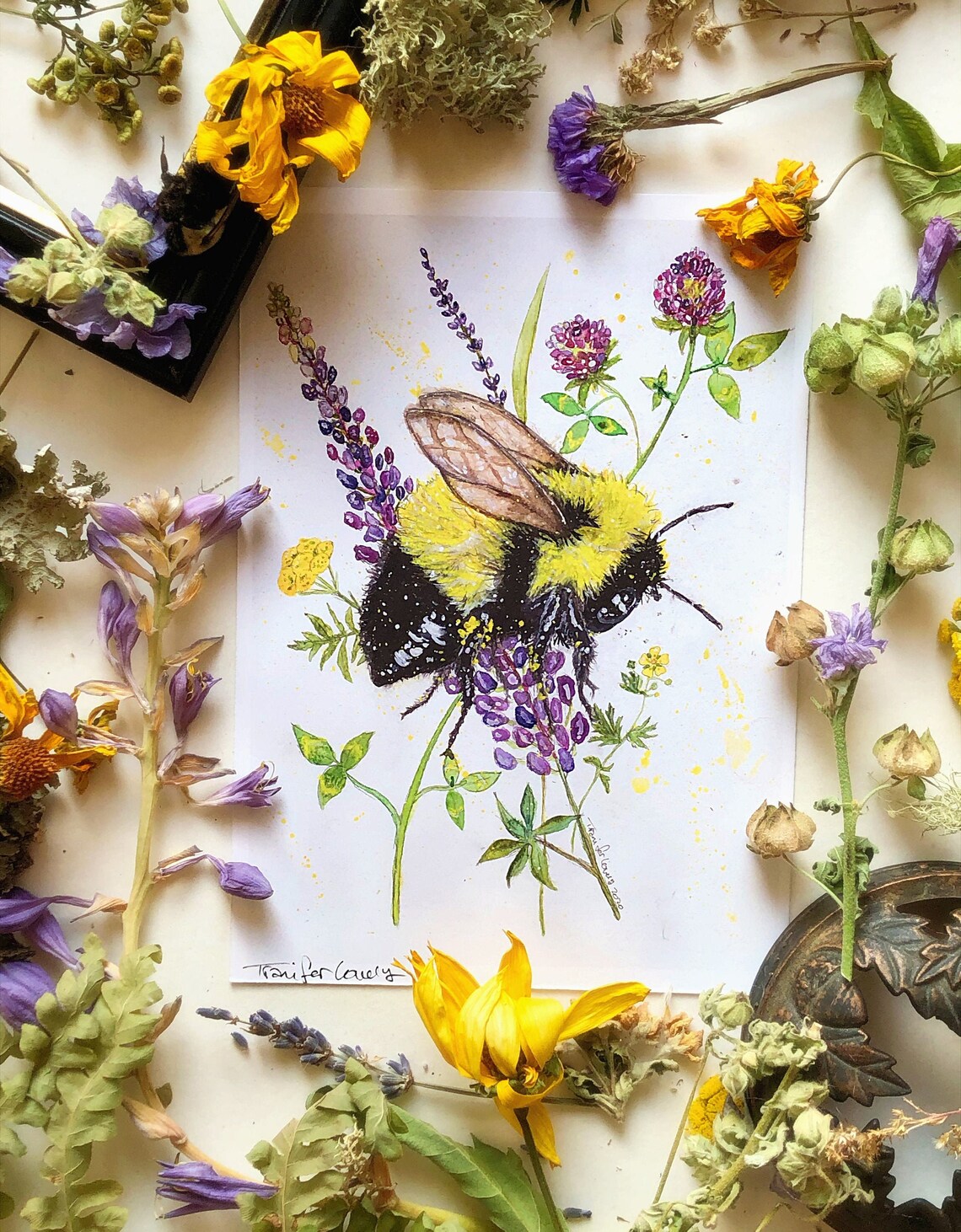 Bumble Bee Art Print Bee Art Bumble Bee Watercolor Floral - Etsy