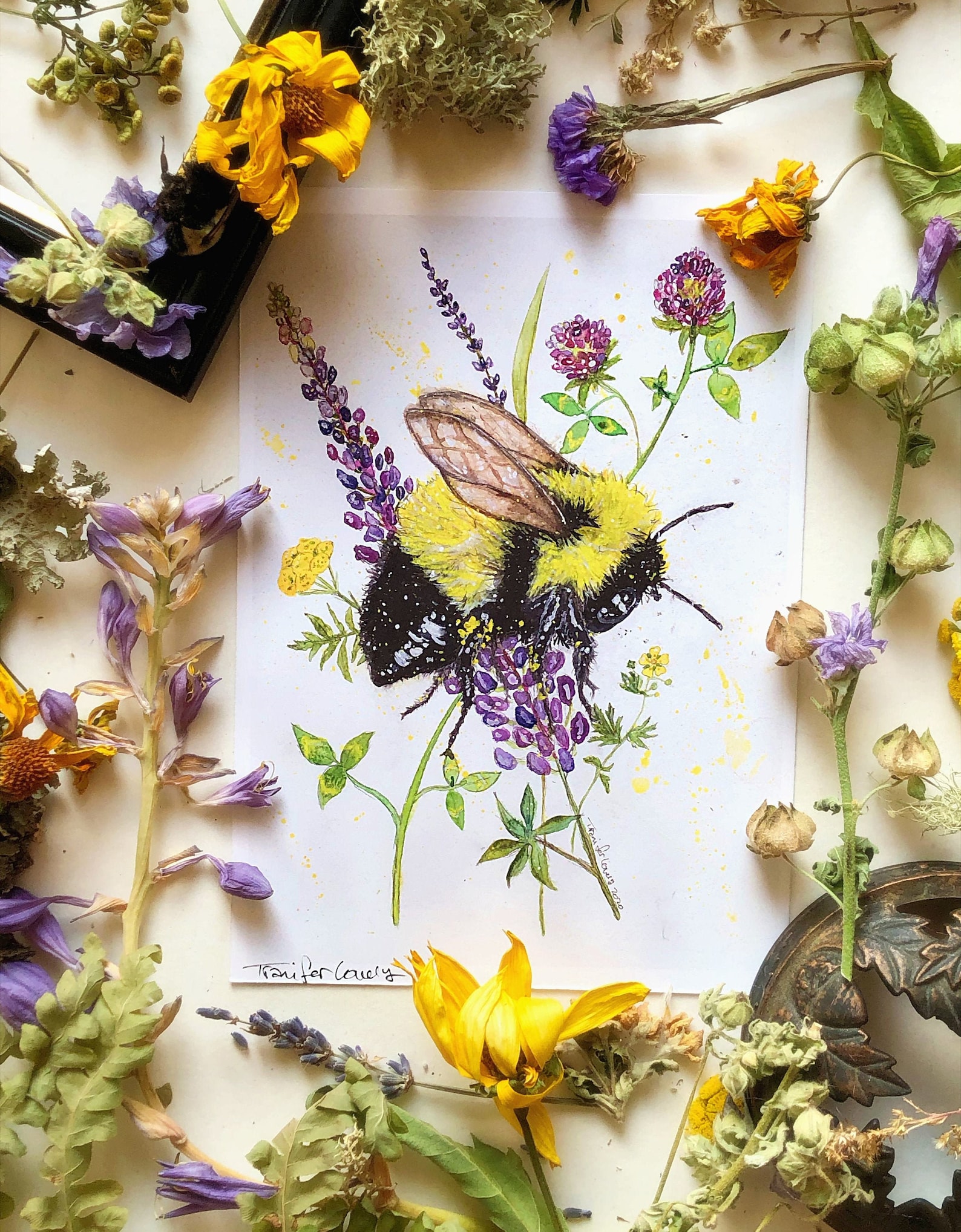 Bumble Bee Art Print Bee Art Bumble Bee Watercolor Floral - Etsy
