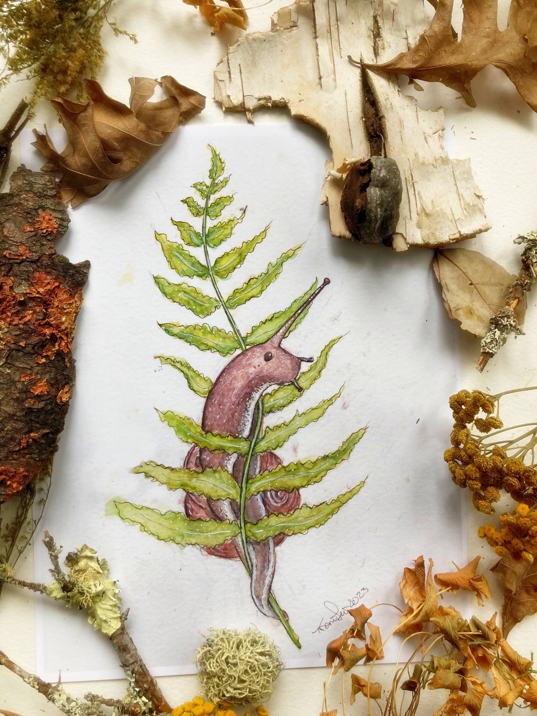 Snail and Fern Art Prints, Snail Art, Botanical Watercolor, Nature Art ...