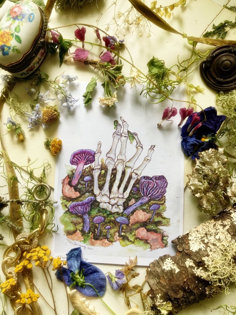 Skeleton Garden Art Prints Skeleton Art Mushroom Art Witch - Etsy