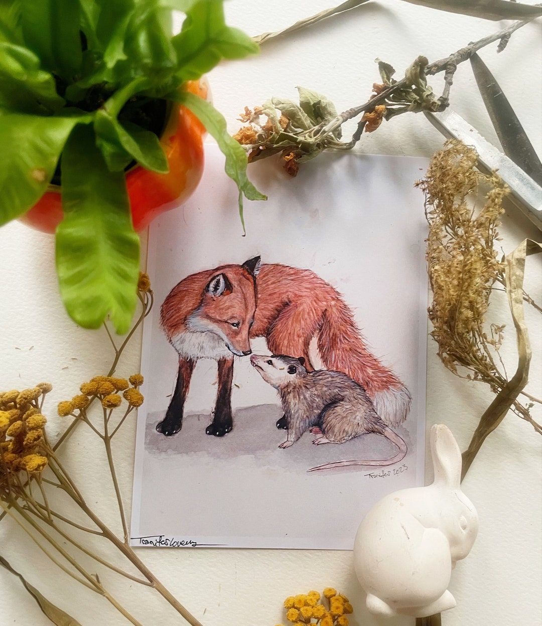 Fox and Possum, Art Prints, Best Friend Art , Watercolor Painting ...