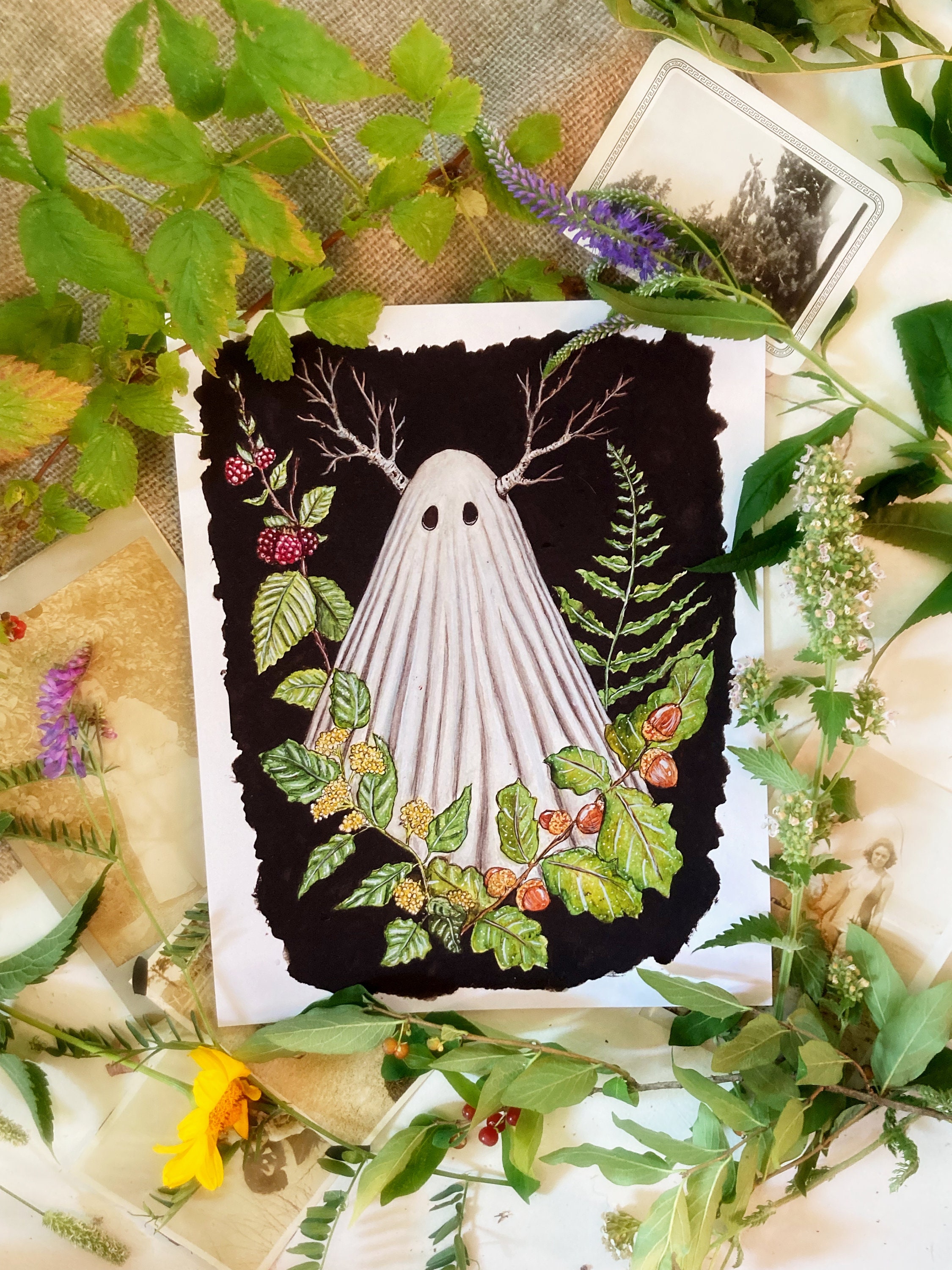 Woodland Ghost Art Prints Halloween Art Ghost Art Forest - Etsy