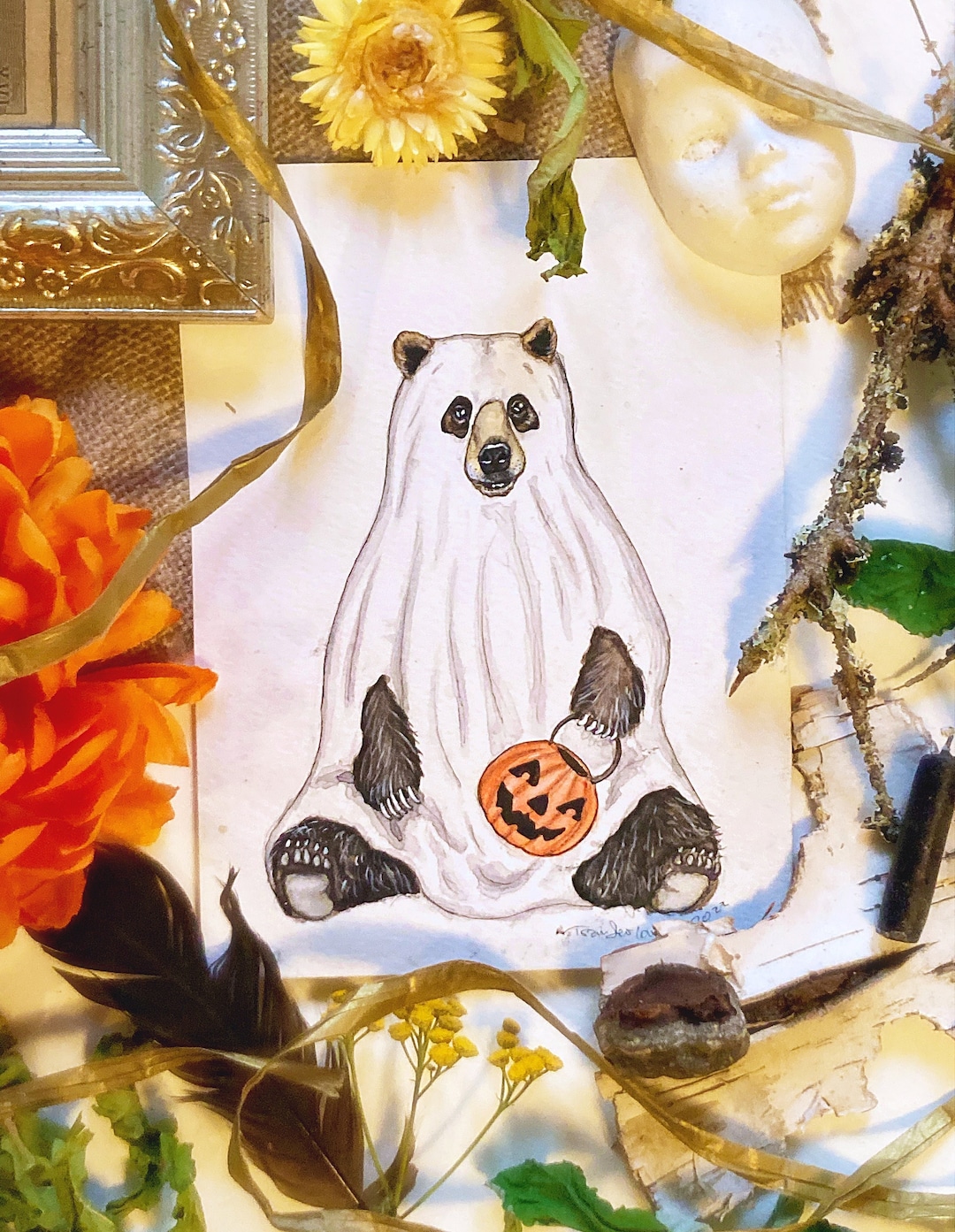 Ghost Bear, Original Watercolor, Bear Art, Cute Ghost, Trick or Treat ...