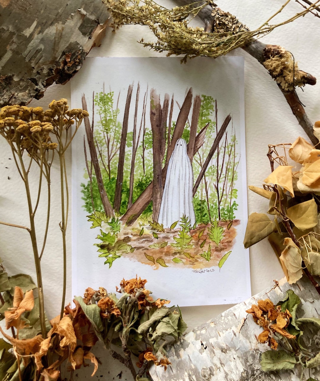 Forest Ghost Art Prints, Halloween Art, Ghost Art, Woods Painting ...